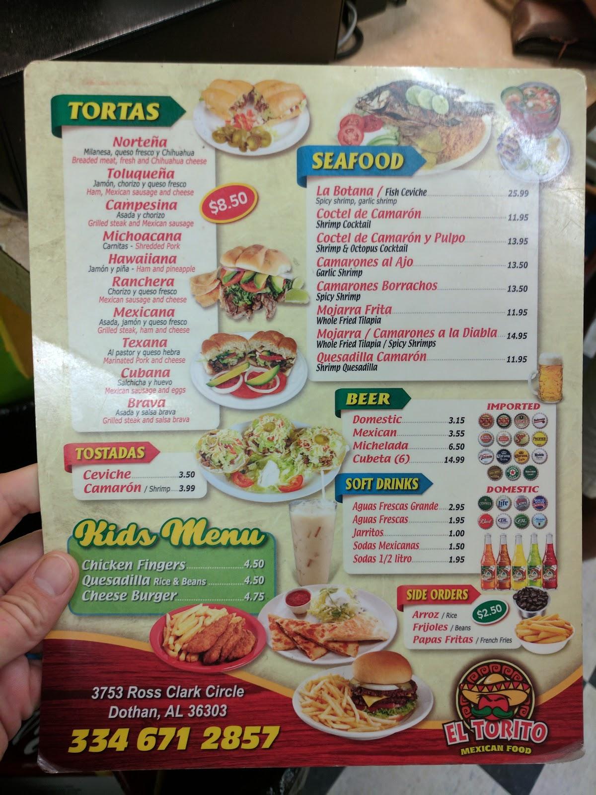 Menu at El Torito restaurant, Dothan, Ross Clark Cir