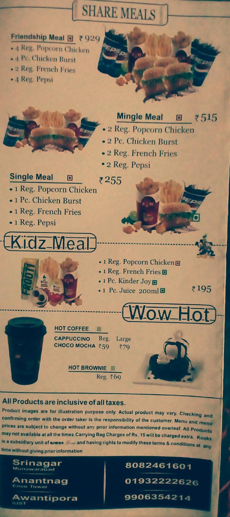 Menu at Krav restaurant, Srinagar