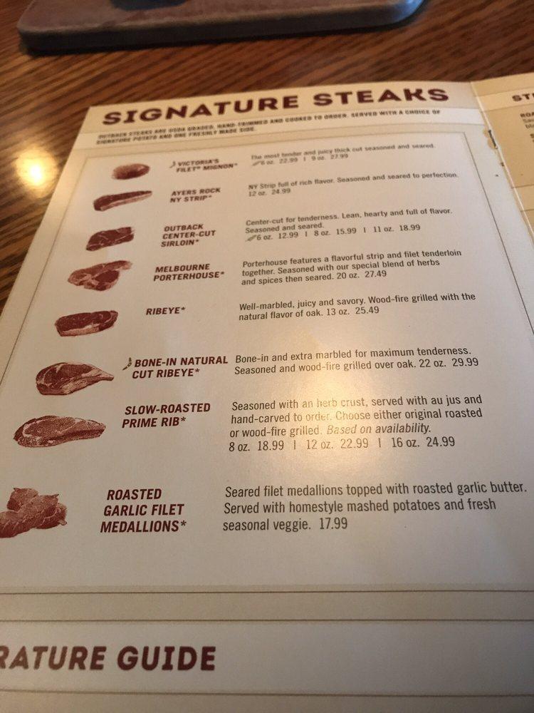 Menu at Outback Steakhouse, Mesa, E McKellips Rd