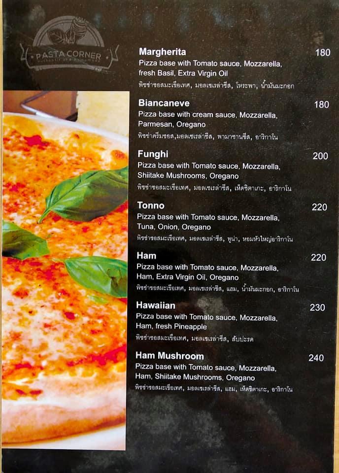 Menu at Pasta Corner restaurant, Chiang Mai, 22 1 Suk Kasame Rd