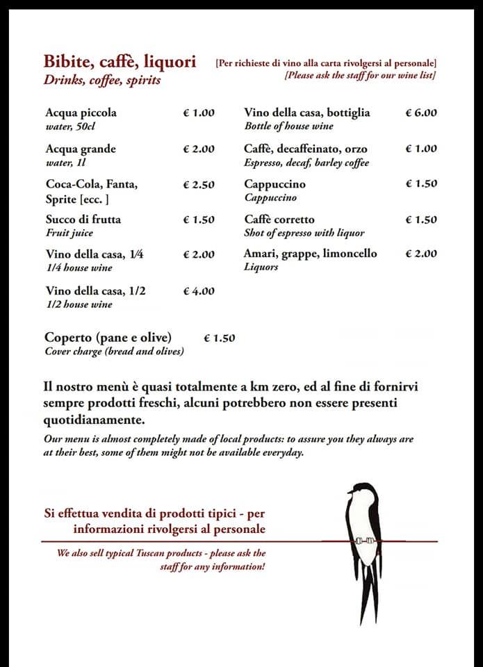 Menu da Ristoro Il Rondone ristorante, Vergemoli, Località Trimpello
