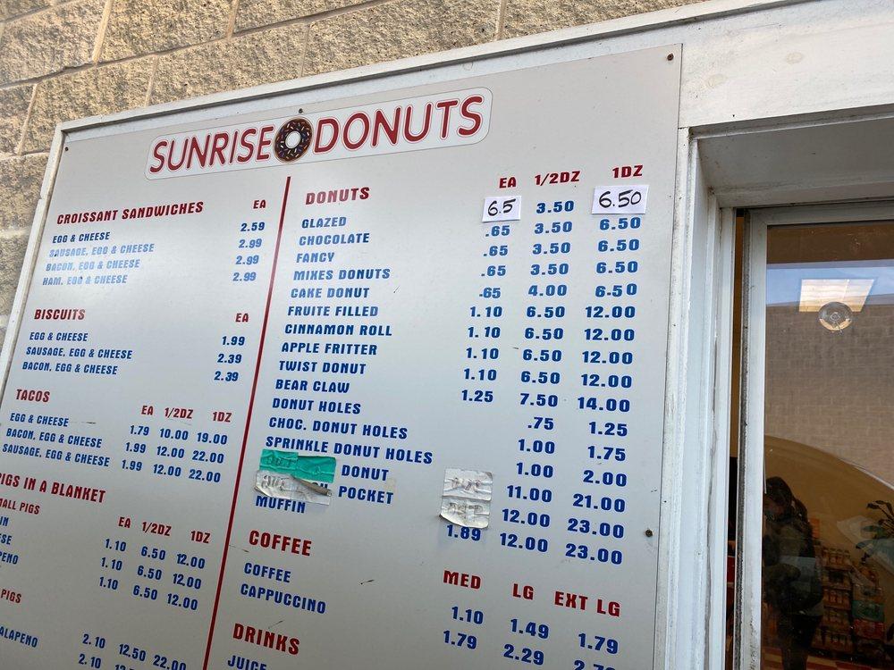 Menu at SUNRISE DONUTS, Tyler