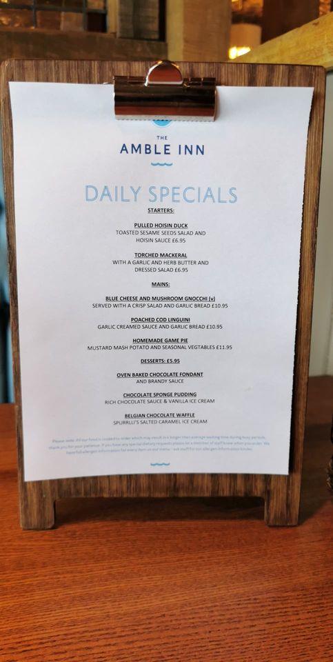 Menu at The Amble Inn pub & bar, Amble