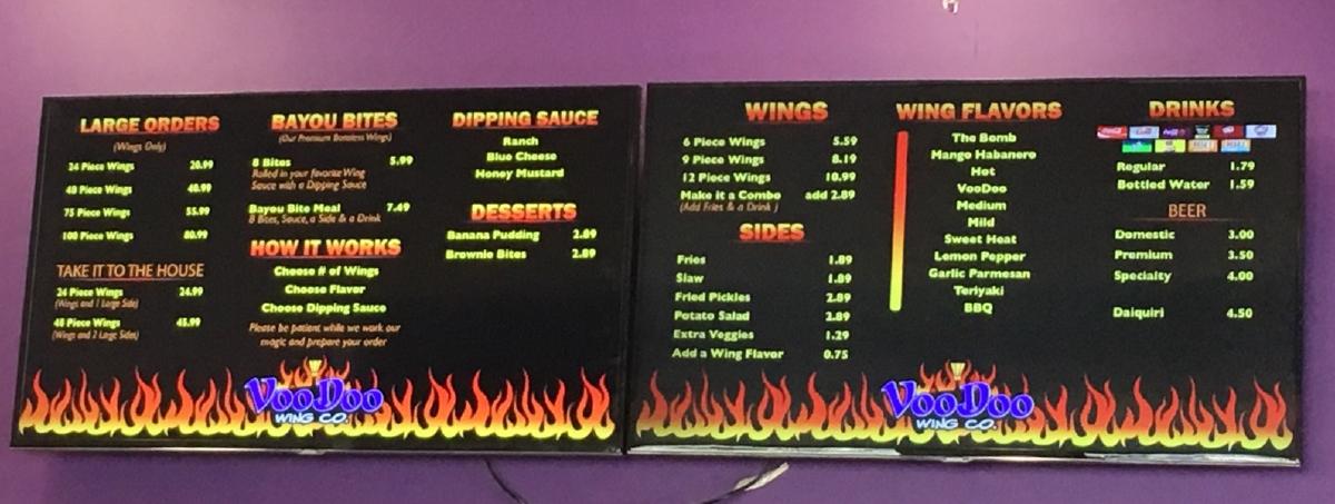 Menu at VooDoo Wing Company restaurant, Auburn