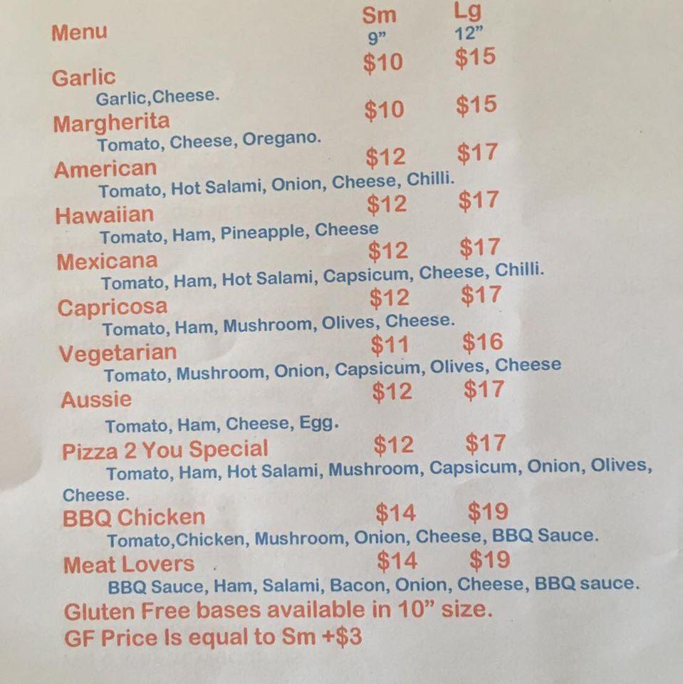 Menu at Wood Fired Pizza 2 You pizzeria, Bacchus Marsh