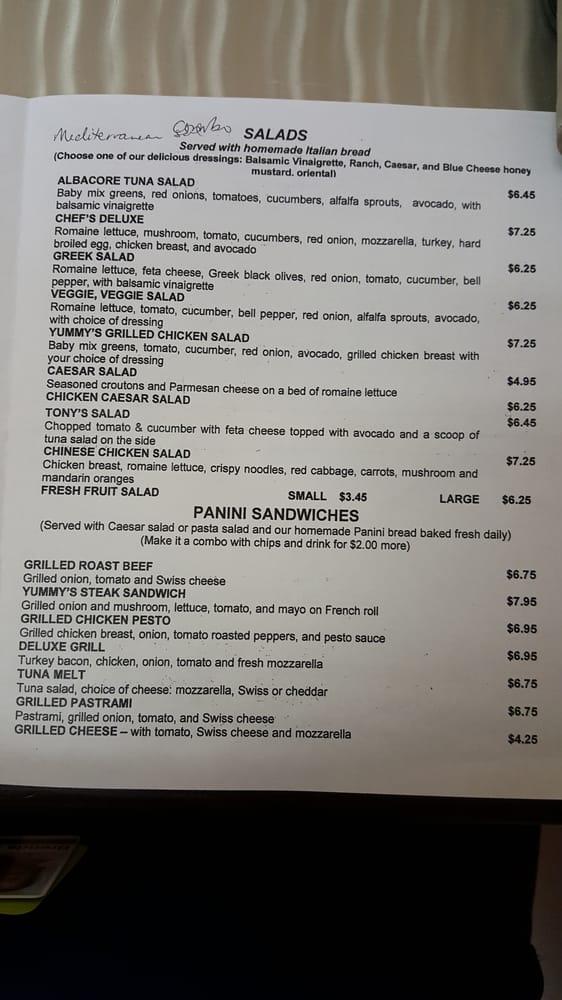 Menu at Yummy's cafe, Beverly Hills, 250 N Robertson Blvd #109