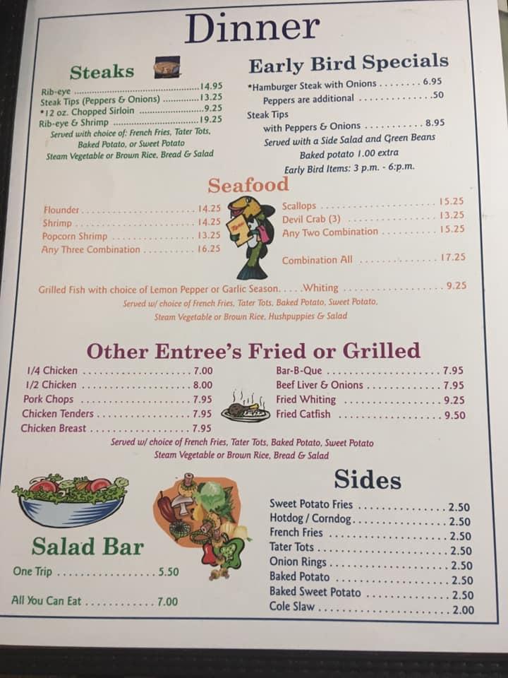 Menu at George's Restaurant, Georgetown