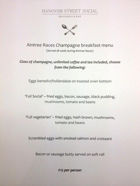 Menu at Hanover Street Social restaurant, Liverpool