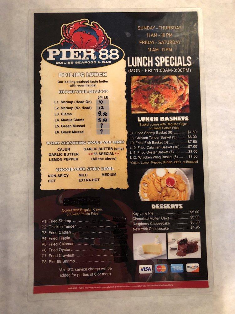 Menu at Pier 88 Boiling Seafood & Bar OKC, Oklahoma City