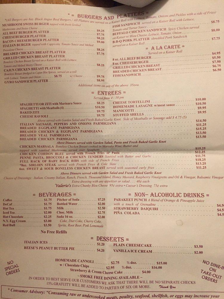 Menu at Valerio's pizzeria, Albrightsville, Rte 903