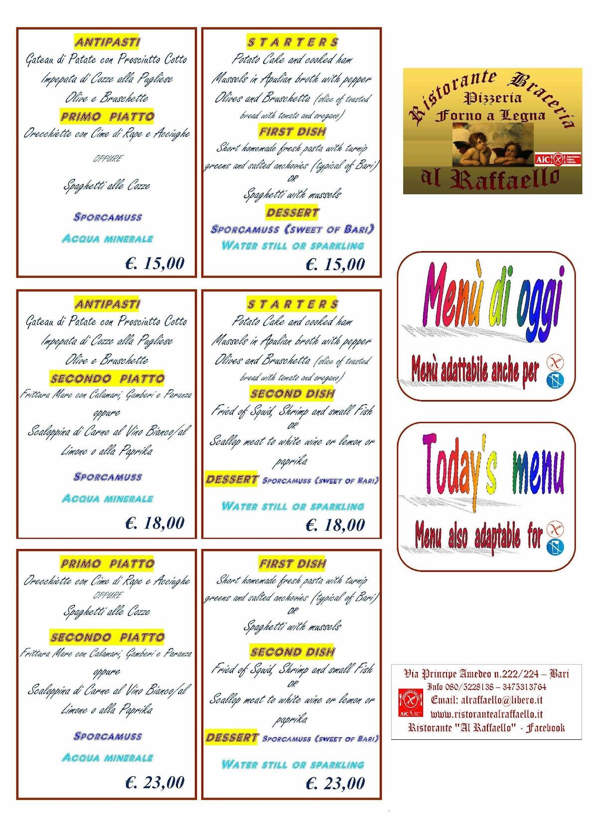 Menu da Ristorante Al Raffaello, Bari