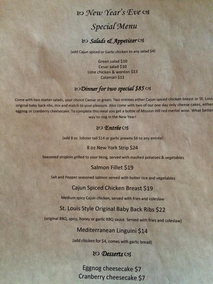 Menu at Aria steakhouse, Vermilion