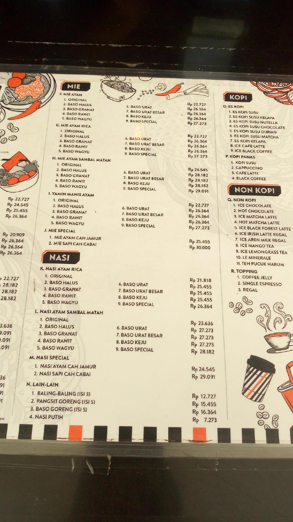 Menu at BMK Baso Mie Kopi - Plaza Sarinah restaurant, Central Jakarta