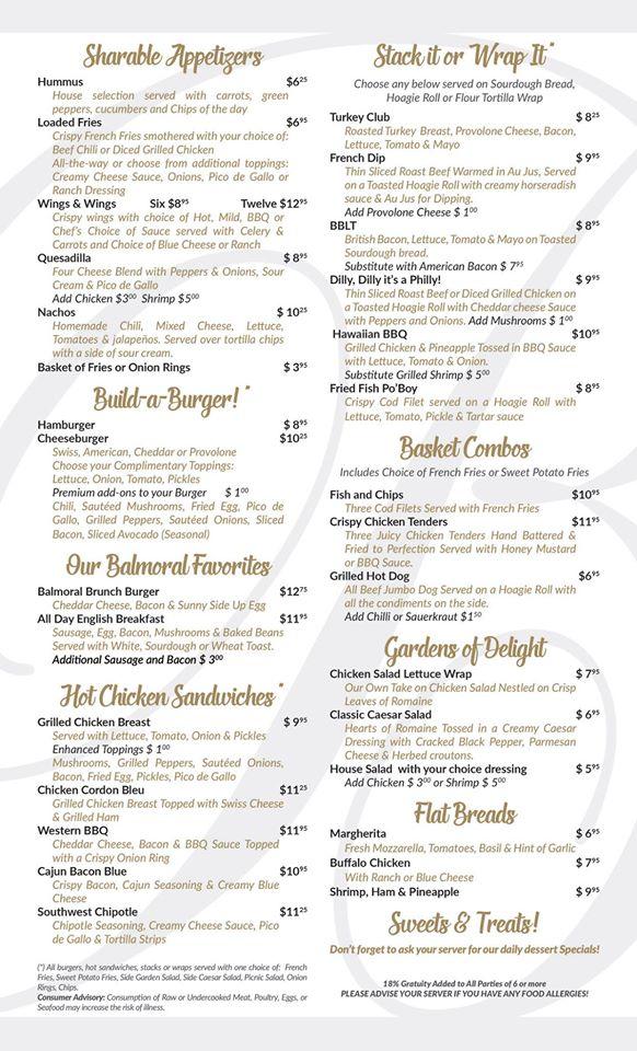 Menu at Balmoral Bar & Grill, Haines City