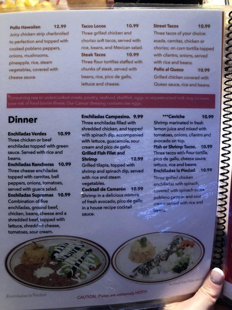 Menu at Campesinos Méxican Restaurant, Jenks