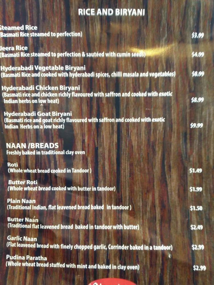 Menu at Chawla's Cuisine restaurant, Brampton