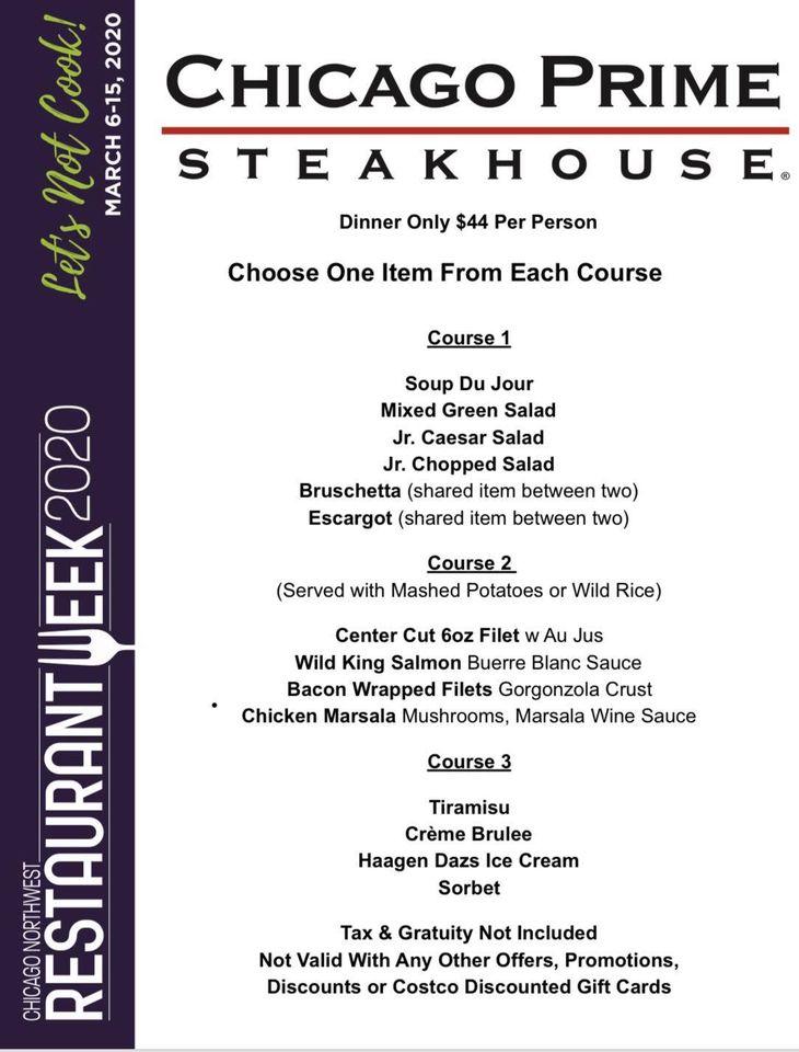 Menu at Chicago Prime Steakhouse, Schaumburg