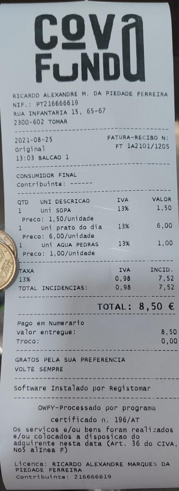 Menu em Cova Funda restaurante, Tomar