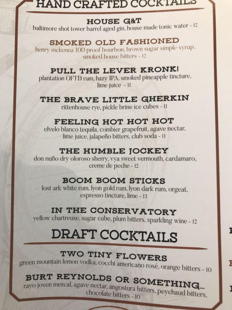 Menu at Cured 18th & 21st pub & bar, Columbia