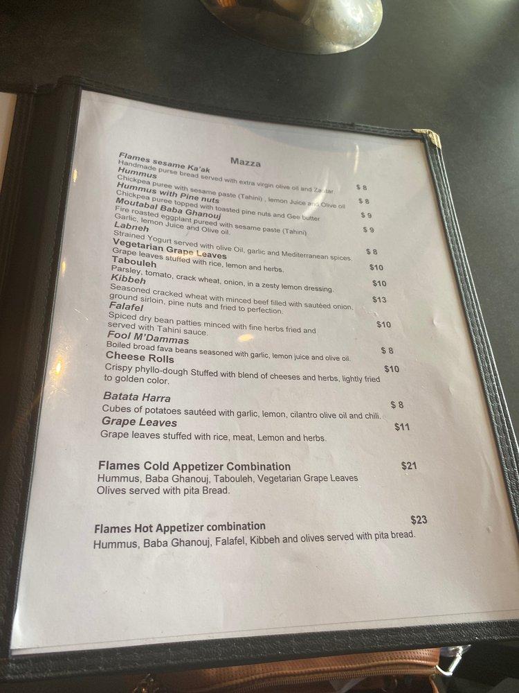 Menu at Flames Mediterranean Bar & Grill - Melbourne, Melbourne