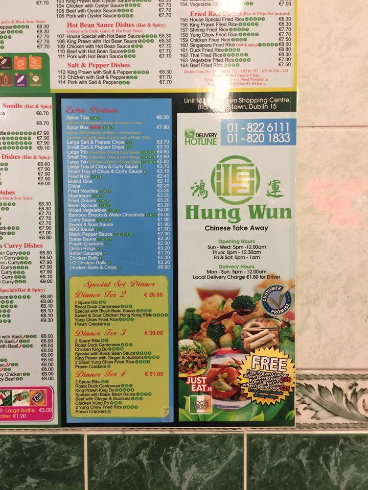 Carta del restaurante Hung Wun, Dublin