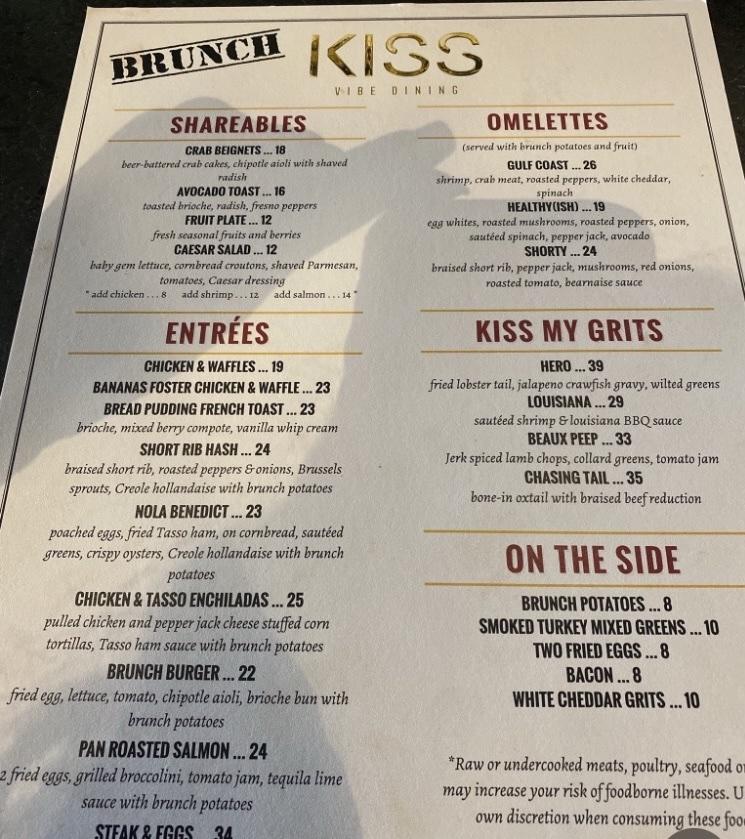 Menu at Kiss desserts, Houston