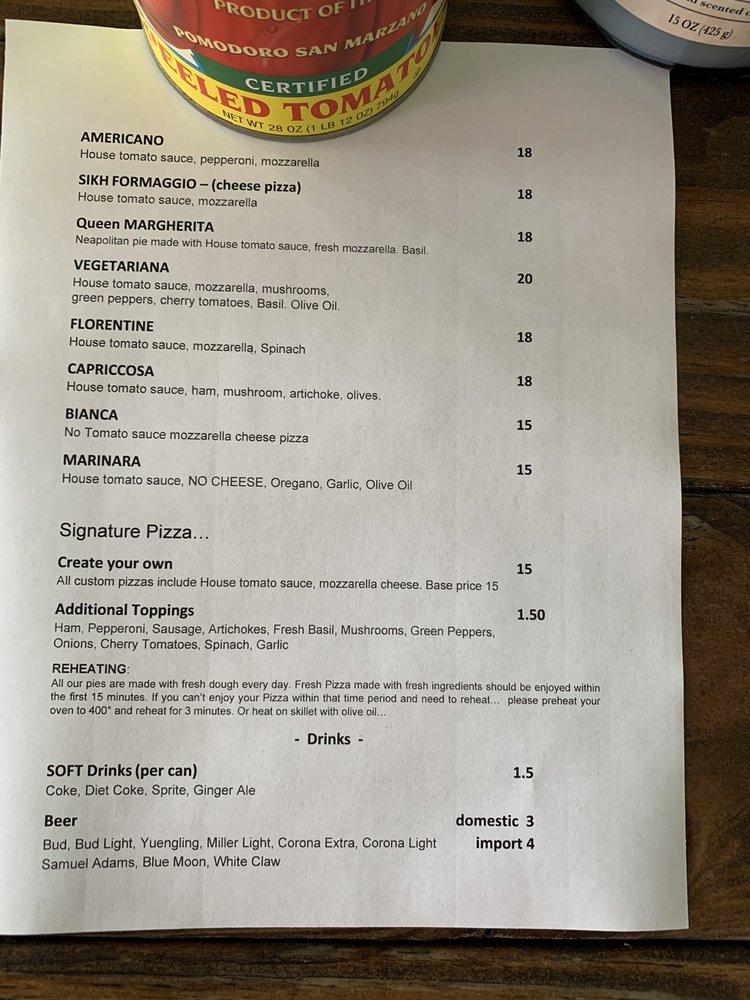 Carta de pizzería La Casa Bianca, Wynnehaven Beach