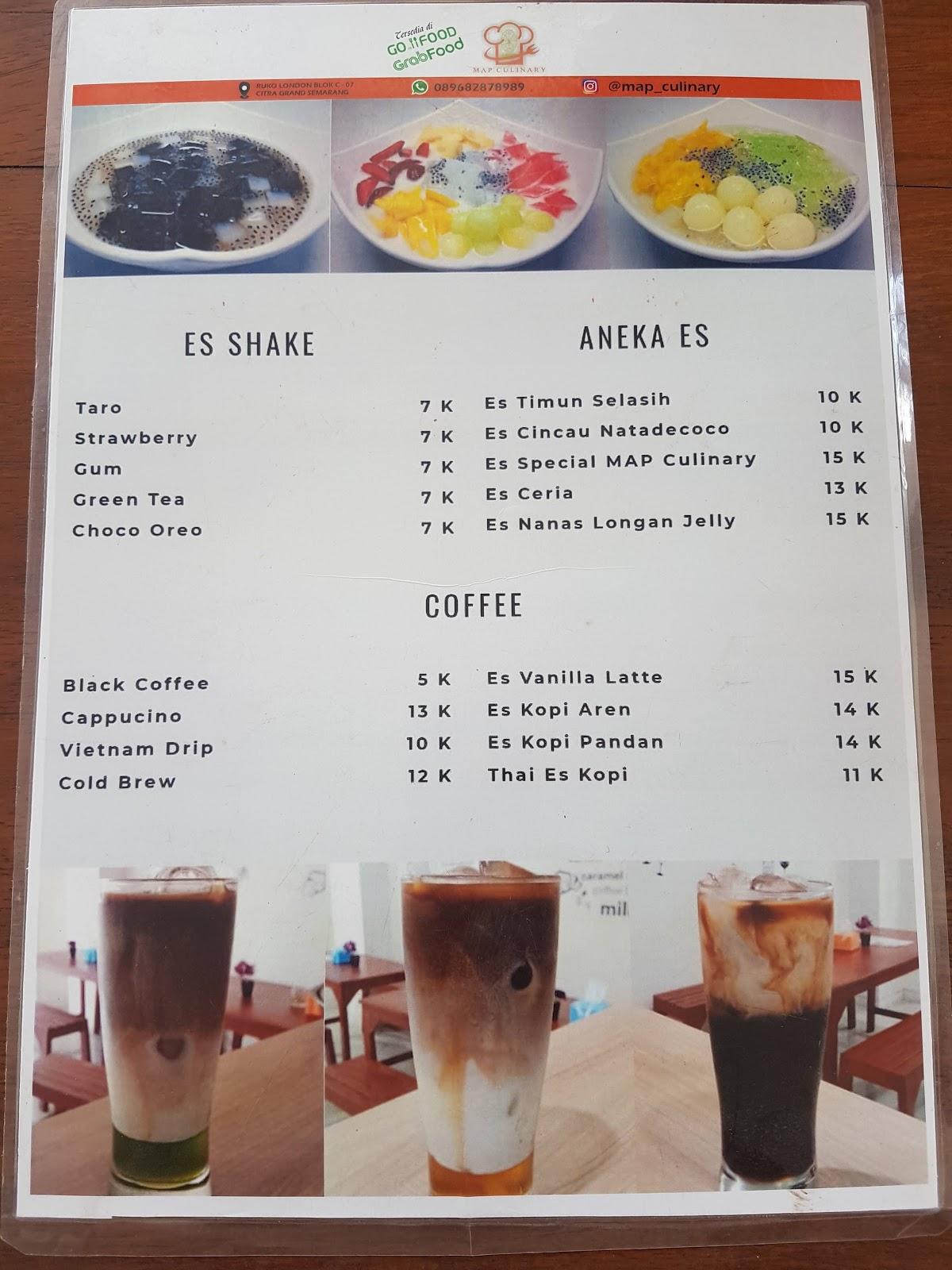 Menu at MAP CULINARY restaurant, Semarang