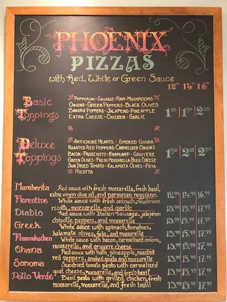 Menu at Phoenix Bakery, Morgantown