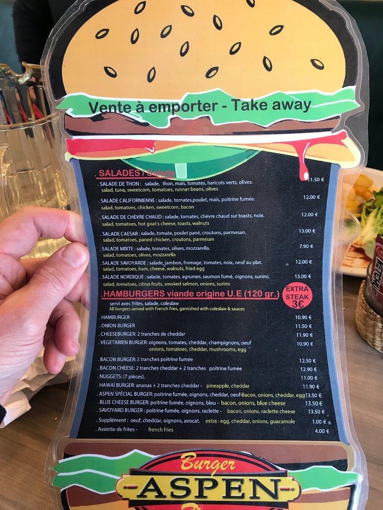 Menu at Aspen Tignes, Tignes, 10 avenue de la Grande Motte