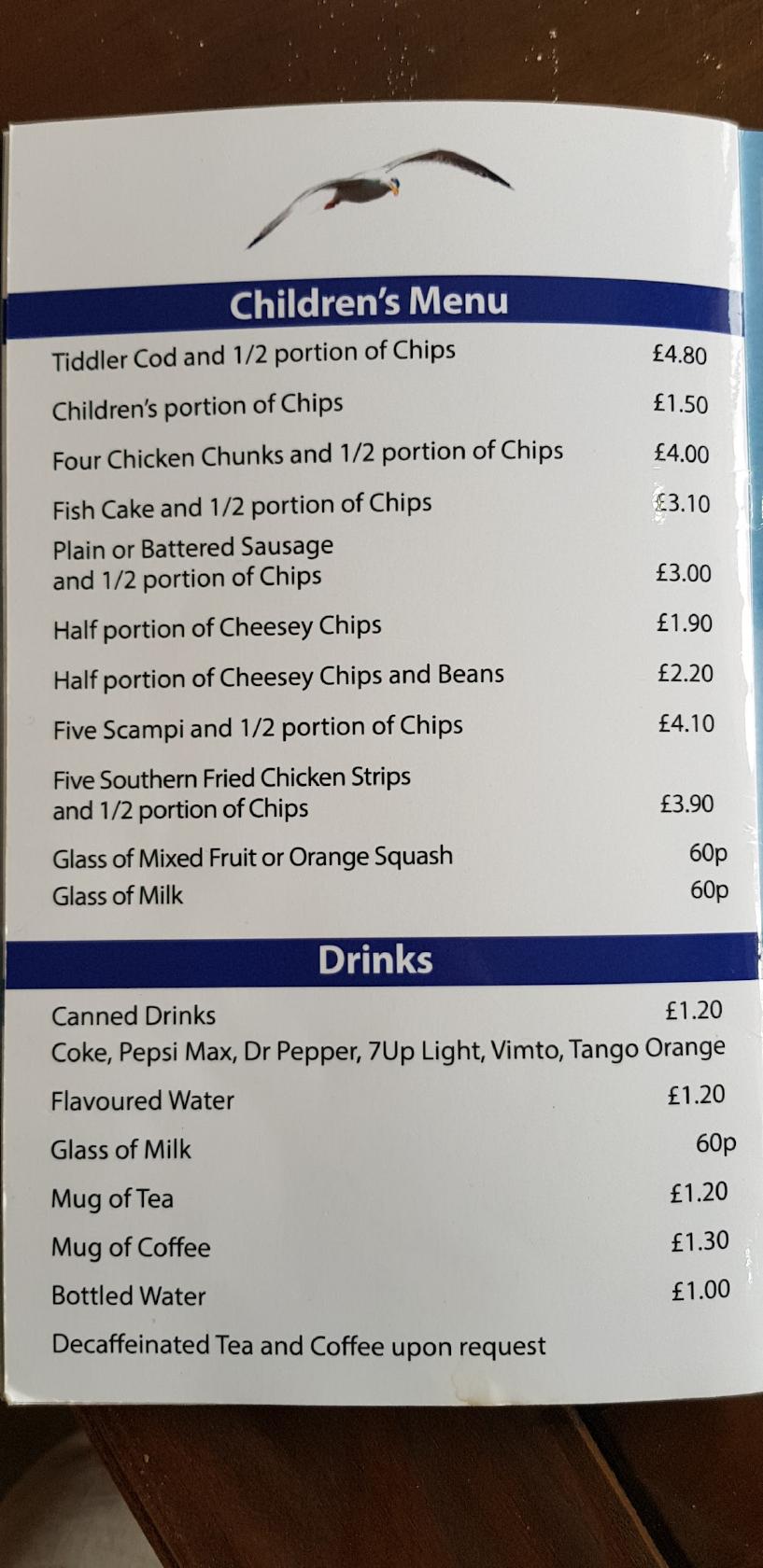 Carta del restaurante The Sheringham Trawler, Sheringham