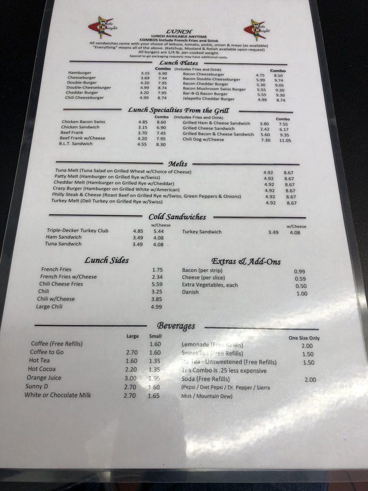 Menu at White Knight Diner restaurant, St. Louis