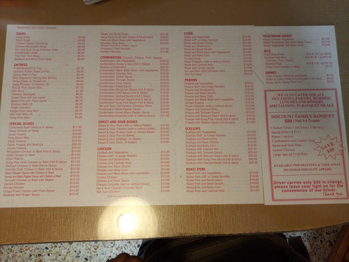 Menu at Win Win restaurant, Reservoir