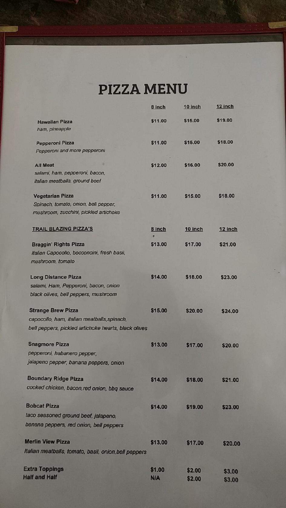 Menu at Bragg's Korner Kitchen restaurant, Bragg Creek