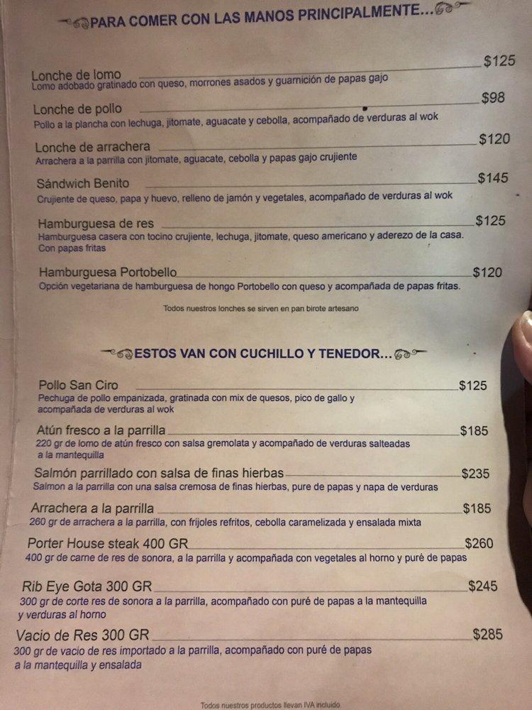 Menu at Café Benito Sala Juárez, Guadalajara