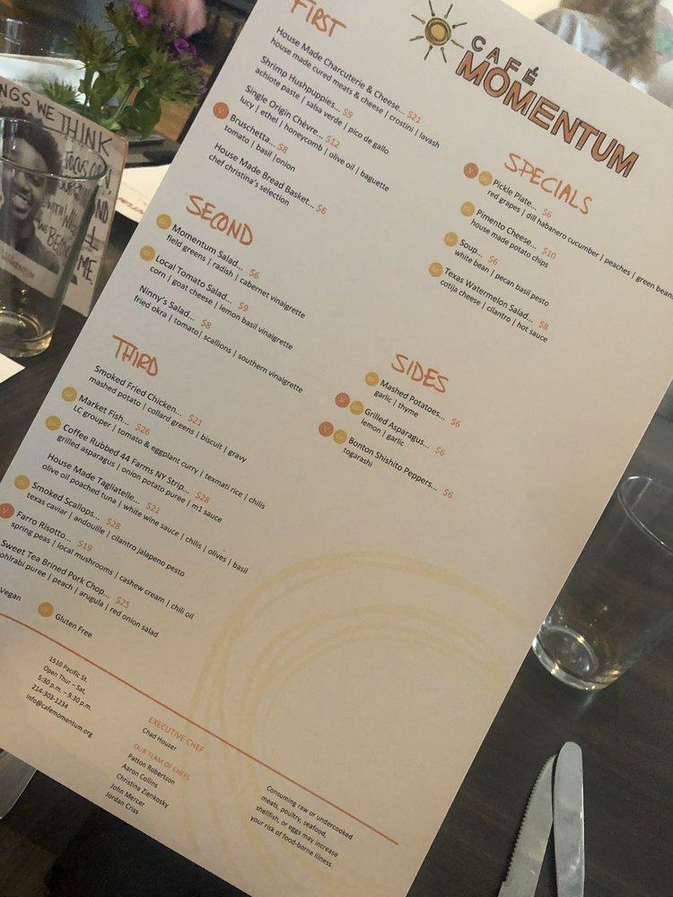 Menu at Cafe Momentum, Dallas