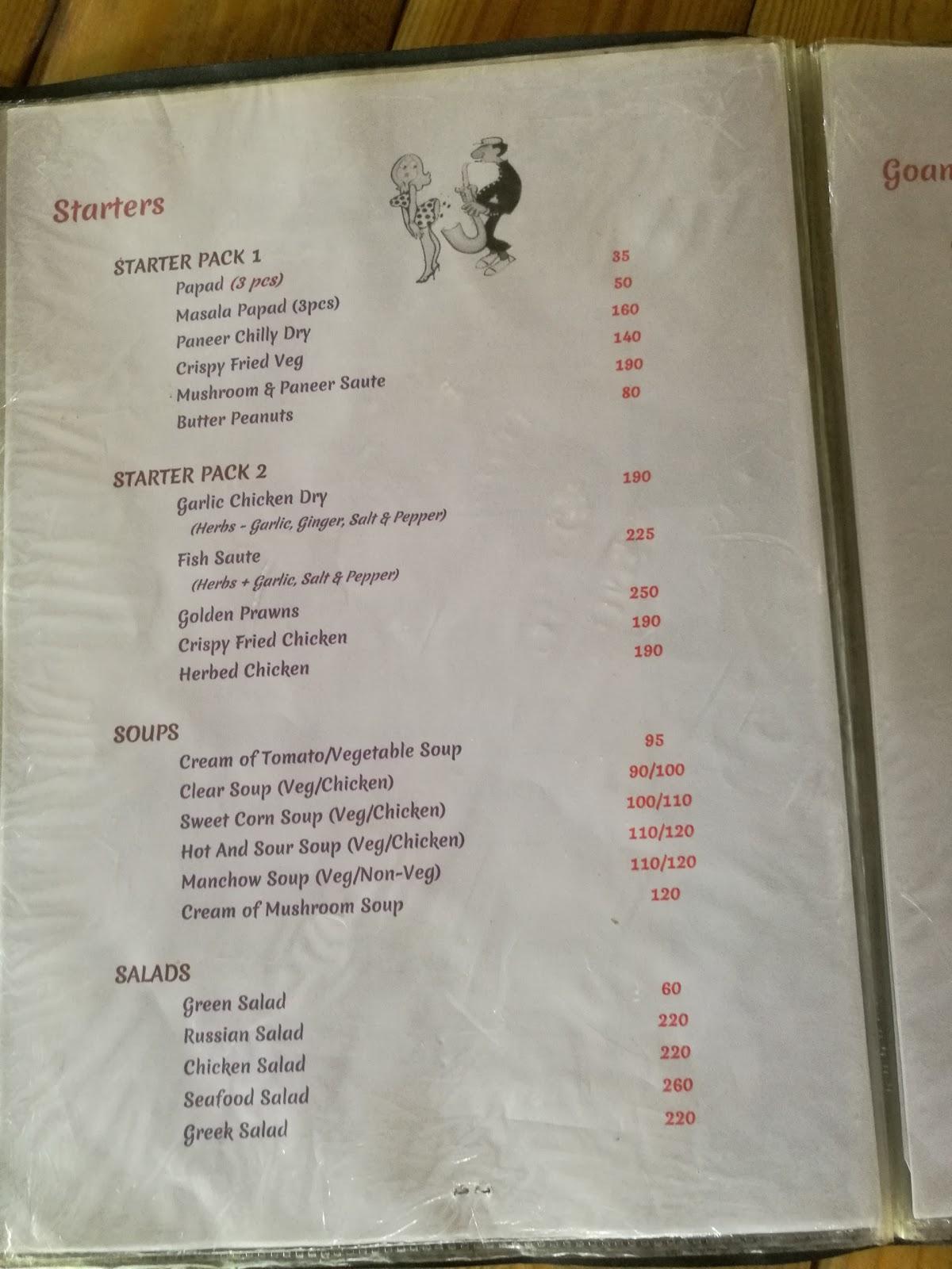 Menu at Domingos Gazebo Restaurant, Varca, Pedda Road