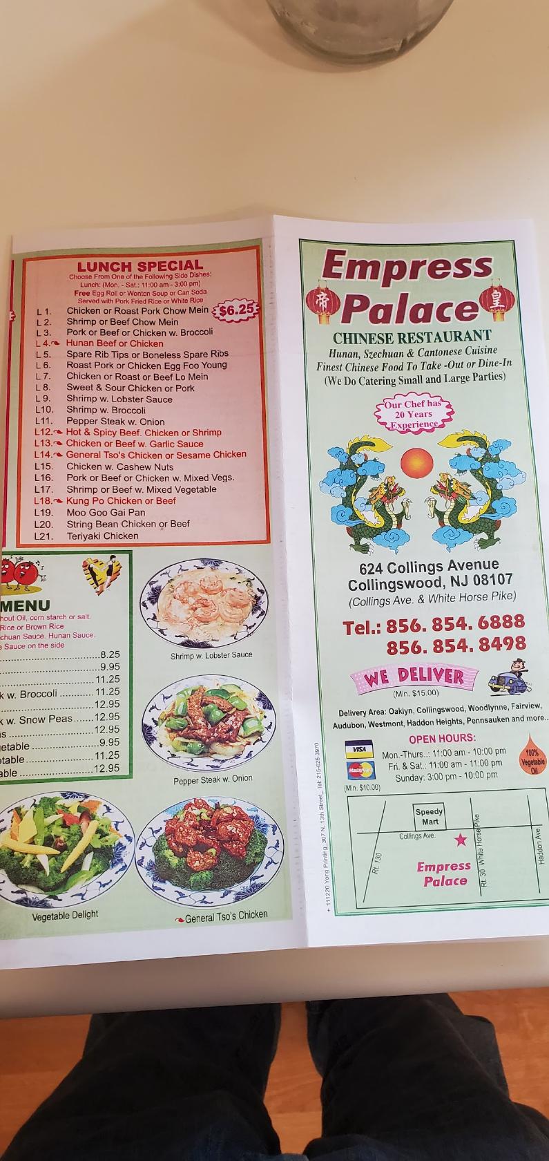 Menu at EMPRESS PALACE restaurant, Collingswood