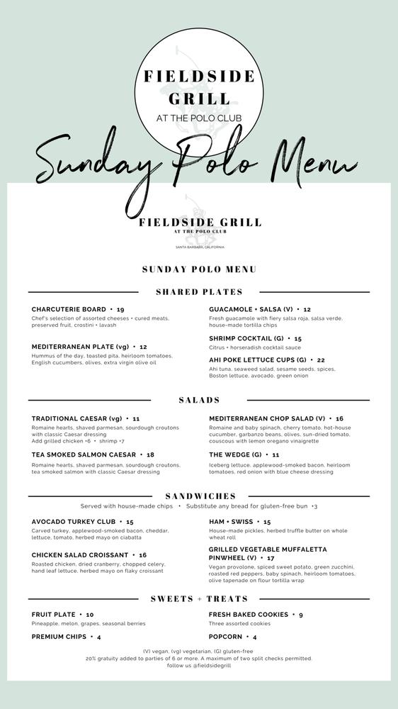 Carta del pub y bar Fieldside, Carpinteria