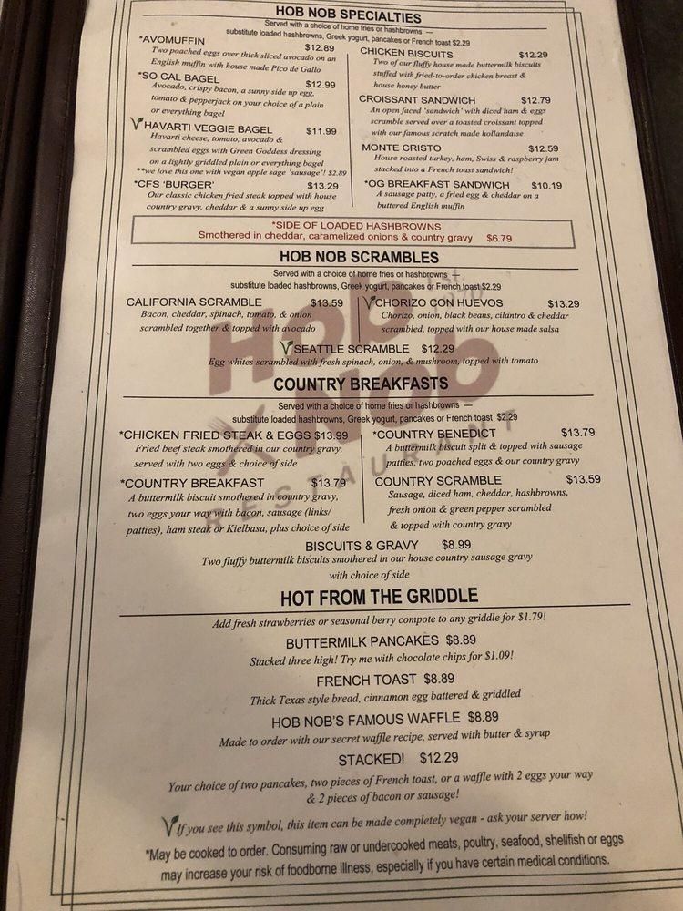 Menu at Hob Nob Restaurant, Tacoma