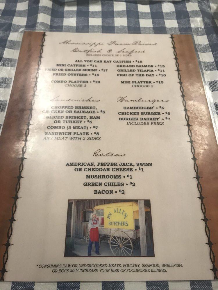 Menu at Joe Allen's Pit Bar-B-Que, Abilene