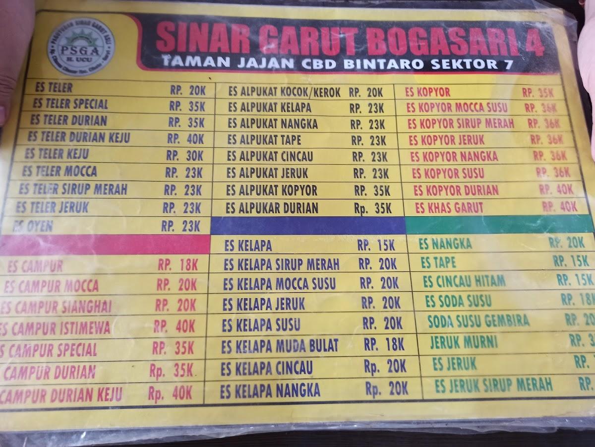 Menu at Es Sinar Garut Asli & Bubur ayam Taman jajan CBD Bintaro ...