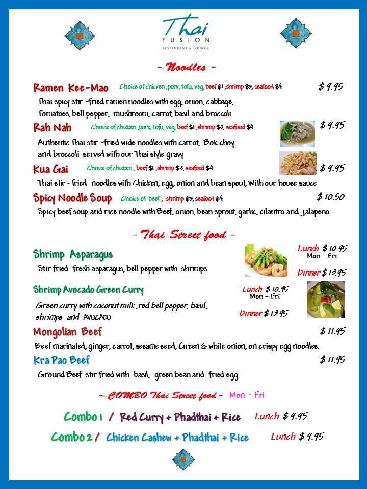 Menu at Thai Fusion Restaurant & Lounge, Seattle