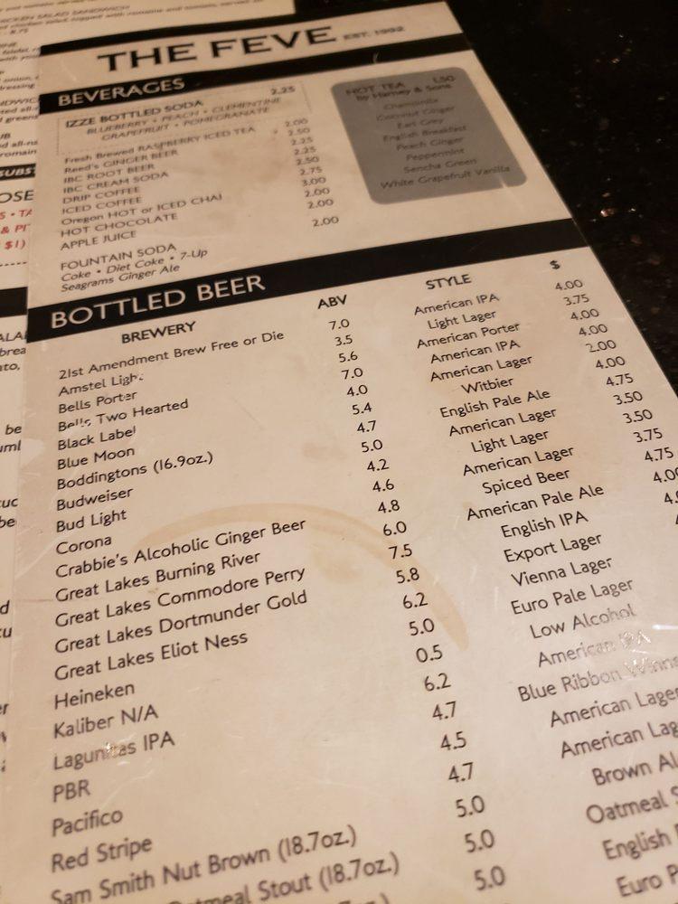 Menu at The Feve pub & bar, Oberlin