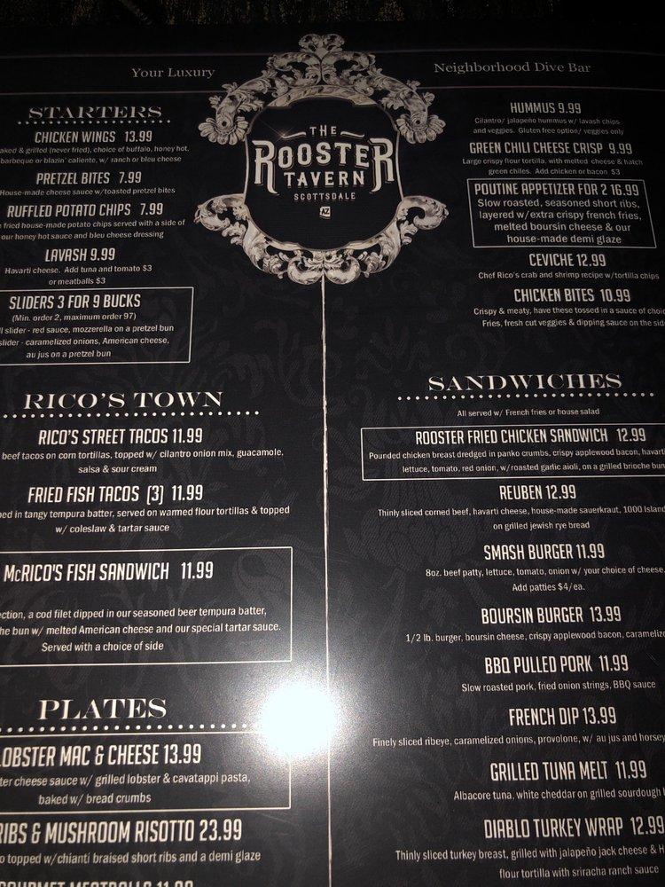 Menu at The Rooster Tavern pub & bar, Scottsdale