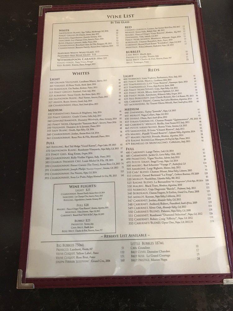 Menu at Witherspoon Grill pub & bar, Princeton