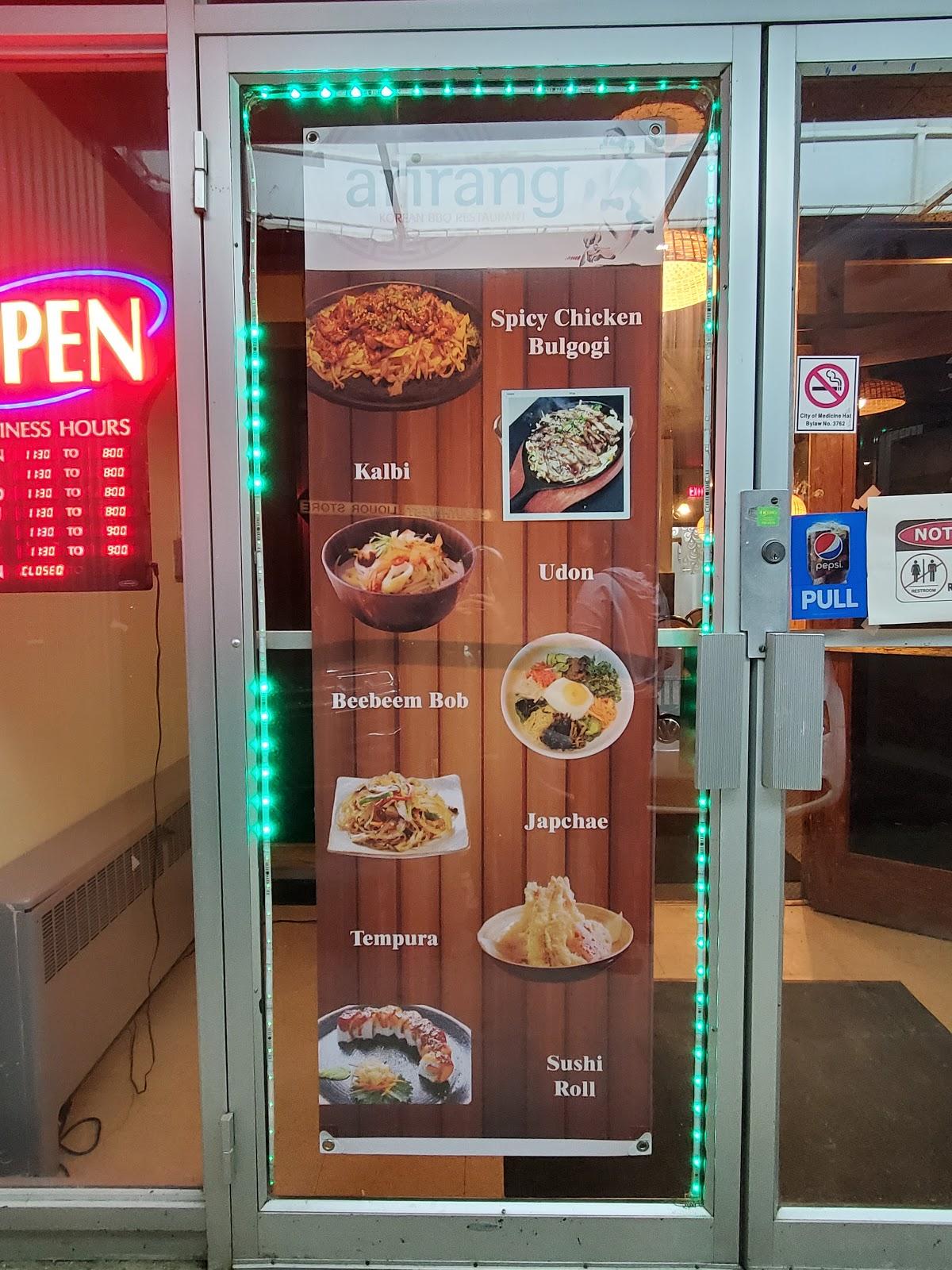 Menu at Arirang Korean BBQ, Medicine Hat