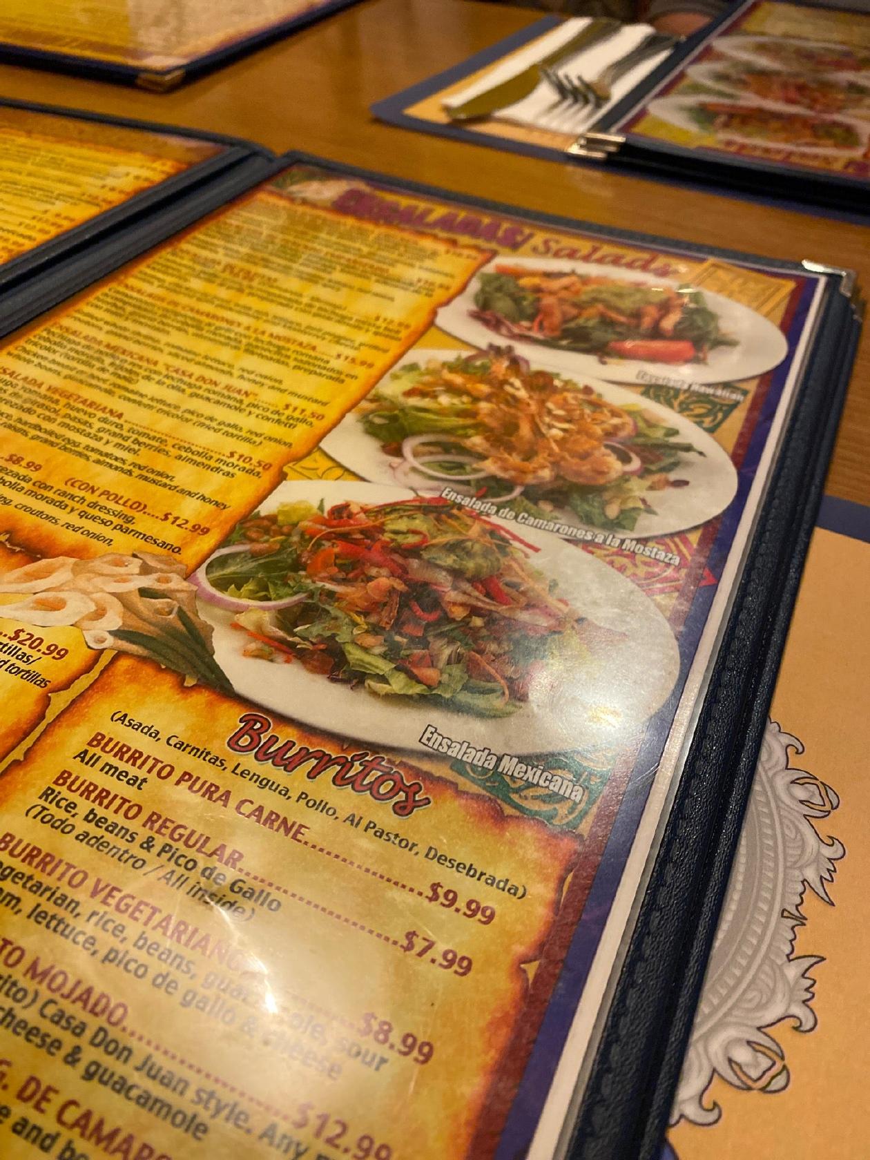 Menu at Casa Don Juan restaurant, Las Vegas, S Main St