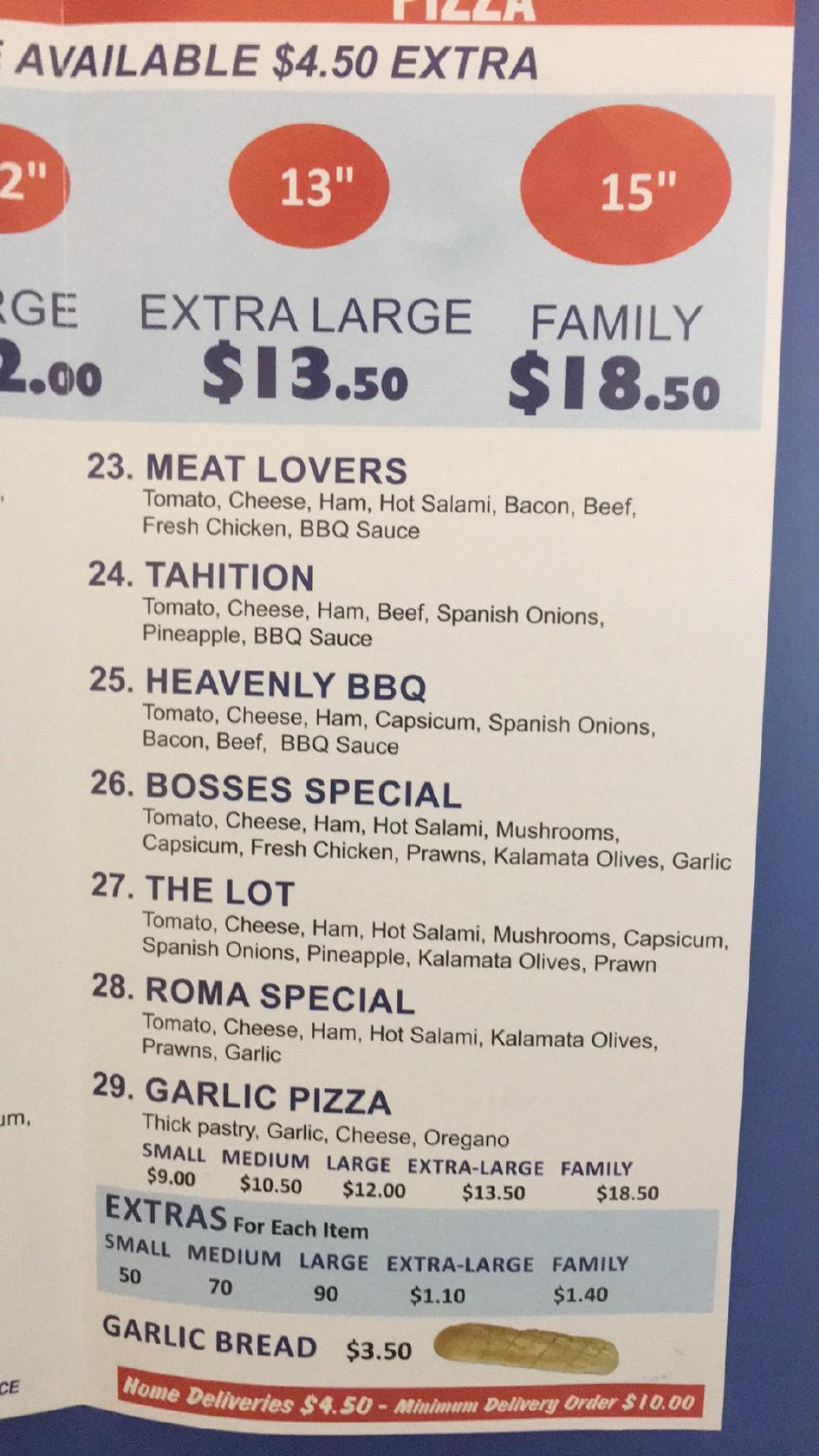 Menu at Cleeland Pizza House pizzeria, Dandenong