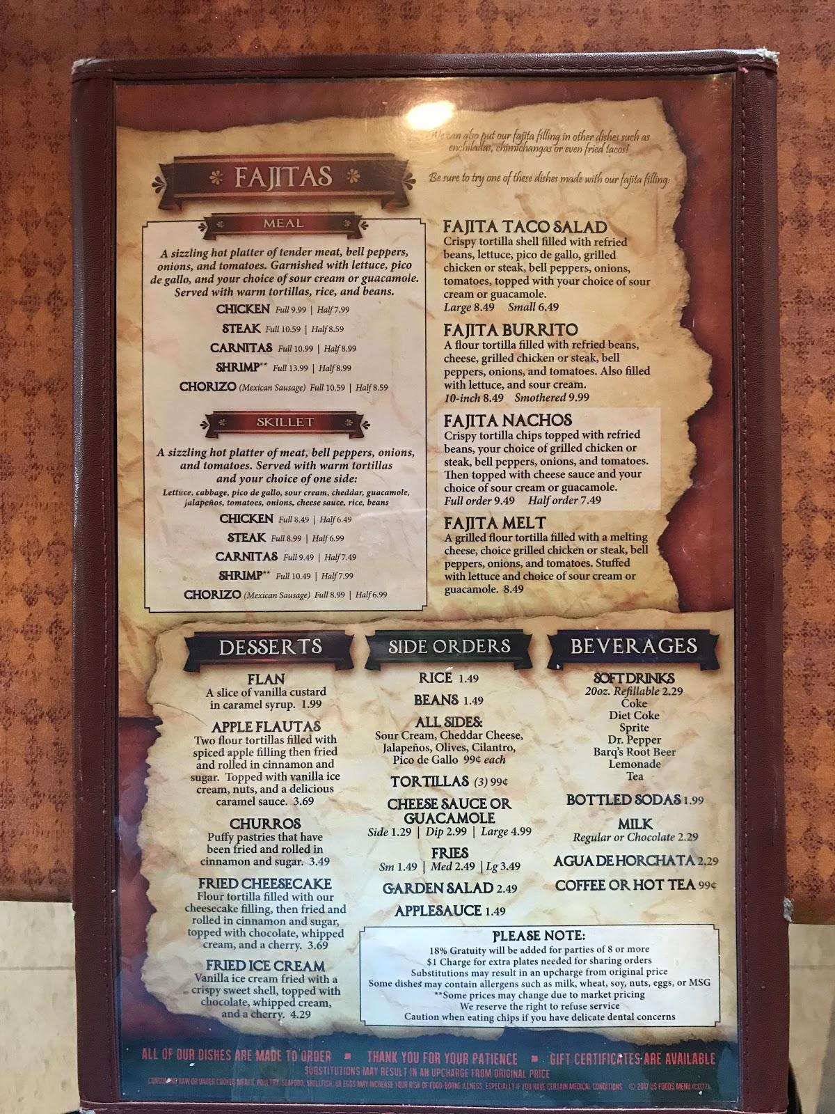 Menu at Enriques Mexican Grill restaurant, Stockton